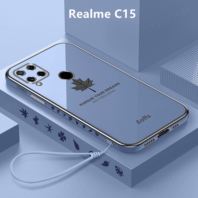 Casing Realme C15 Case Plating Maple Leaves Cover Soft TPU Phone Case ...