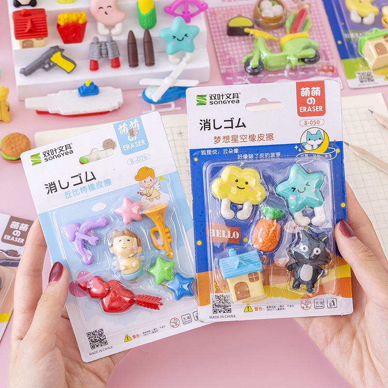 Set Eraser Cute Animal Cute Toy Eraser Stationery Prize Christmas Gift ...