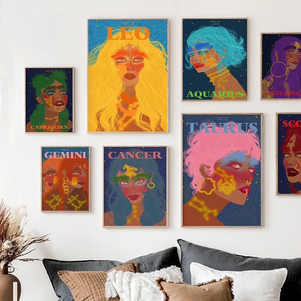 Constellation Abstract Girl Face Wall Art Canvas Poster Print Astrology ...
