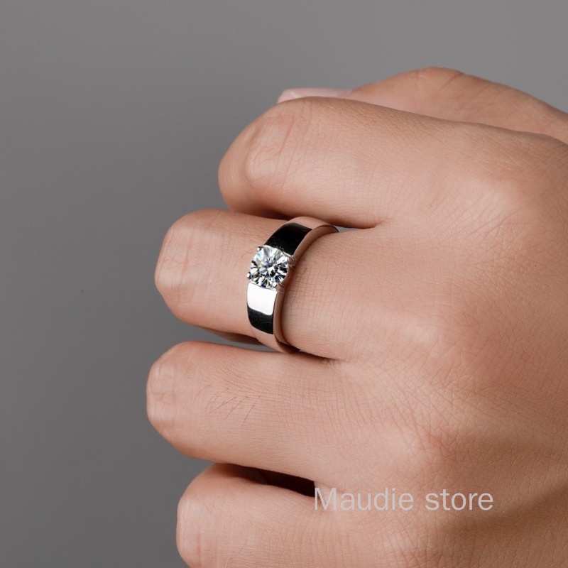 Real Moissanite Men Wedding Ring 1 Carat 925 S925 Plated Platinum Ring Couple Ring | Shopee ...