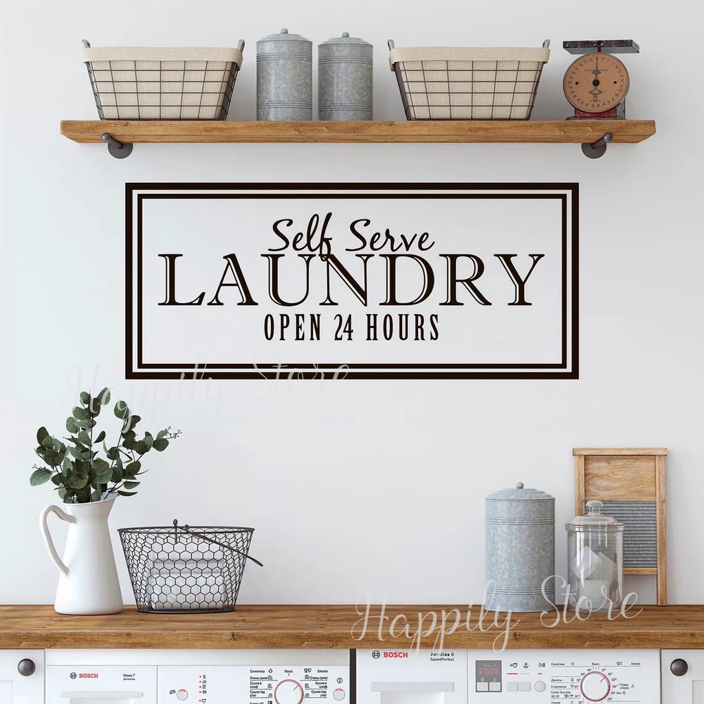 Laundry Wall Decal Self Serve Laundry Open 24 Hours Vinyl Wall Sign ...