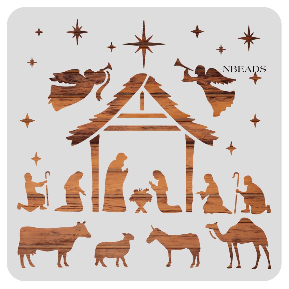 1pc 30x30cm Nativity Manger Painting Stencil Christmas Themed Pattern ...