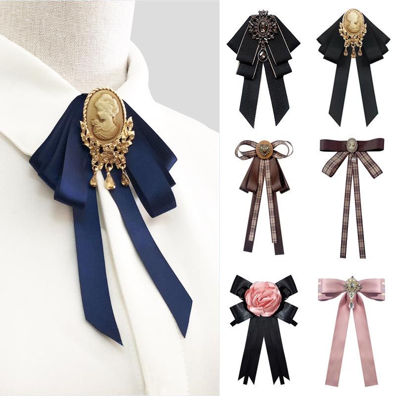 【34 Styles】Women Bow Ties Neckties with Brooch Pin Students Graduation ...