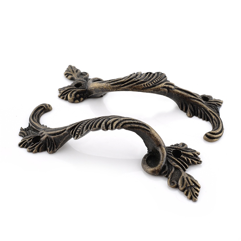 2PCS Antique Furniture Handles Leaves Striped Carved Handle Drawer Door ...