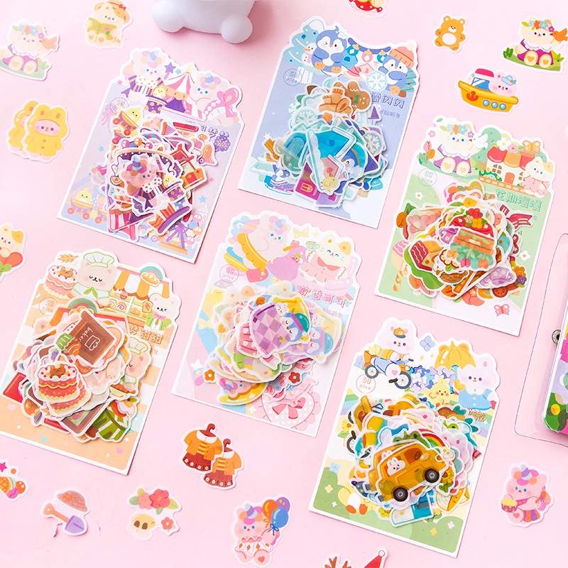 MOHAMM 50 Sheets Cartoon Cute Cute Animal Washi Paper Stickers for ...