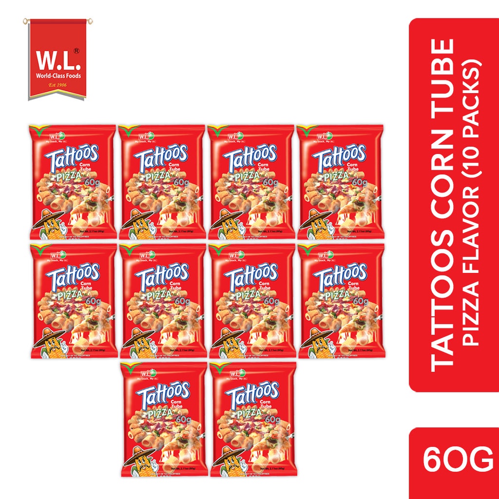 WL FOODS Tattoos Corn Tube Spicy Pizza 60g x 10's | Shopee Philippines