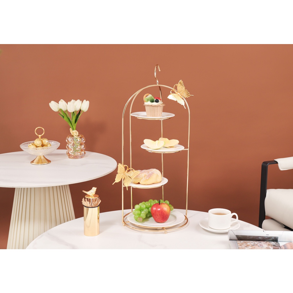 Livingplus High Tea Cupcake Cake Stand Display Butterfly Gold Pastry ...