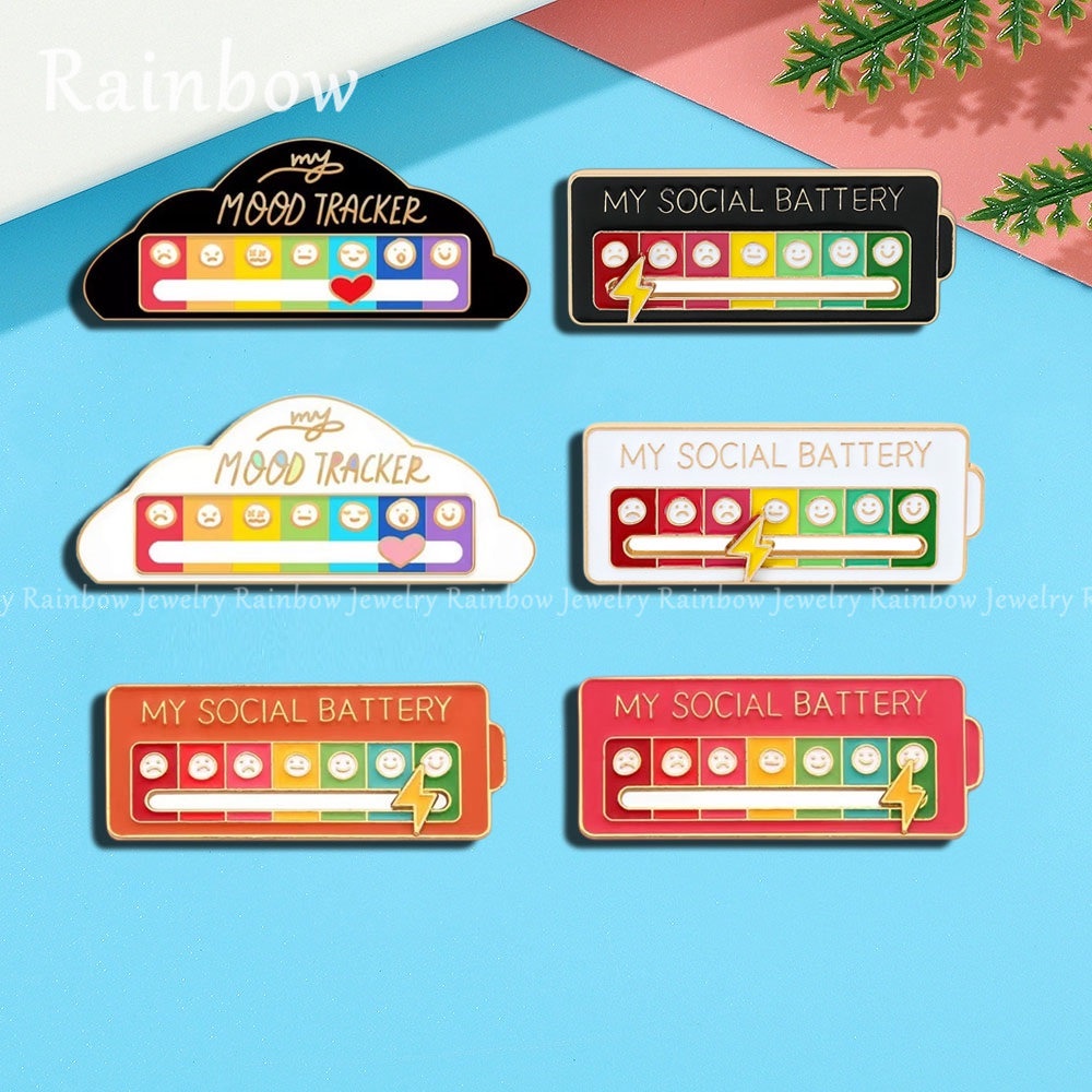 [Rainbow] Slidable Personalized Social Battery Enamel Brooch MY SOCIAL ...