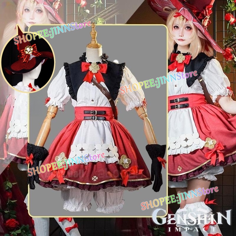 - JN - XS-3XL Genshin Impact Cos Klee Cute Witch Cosplay Red Lolita ...