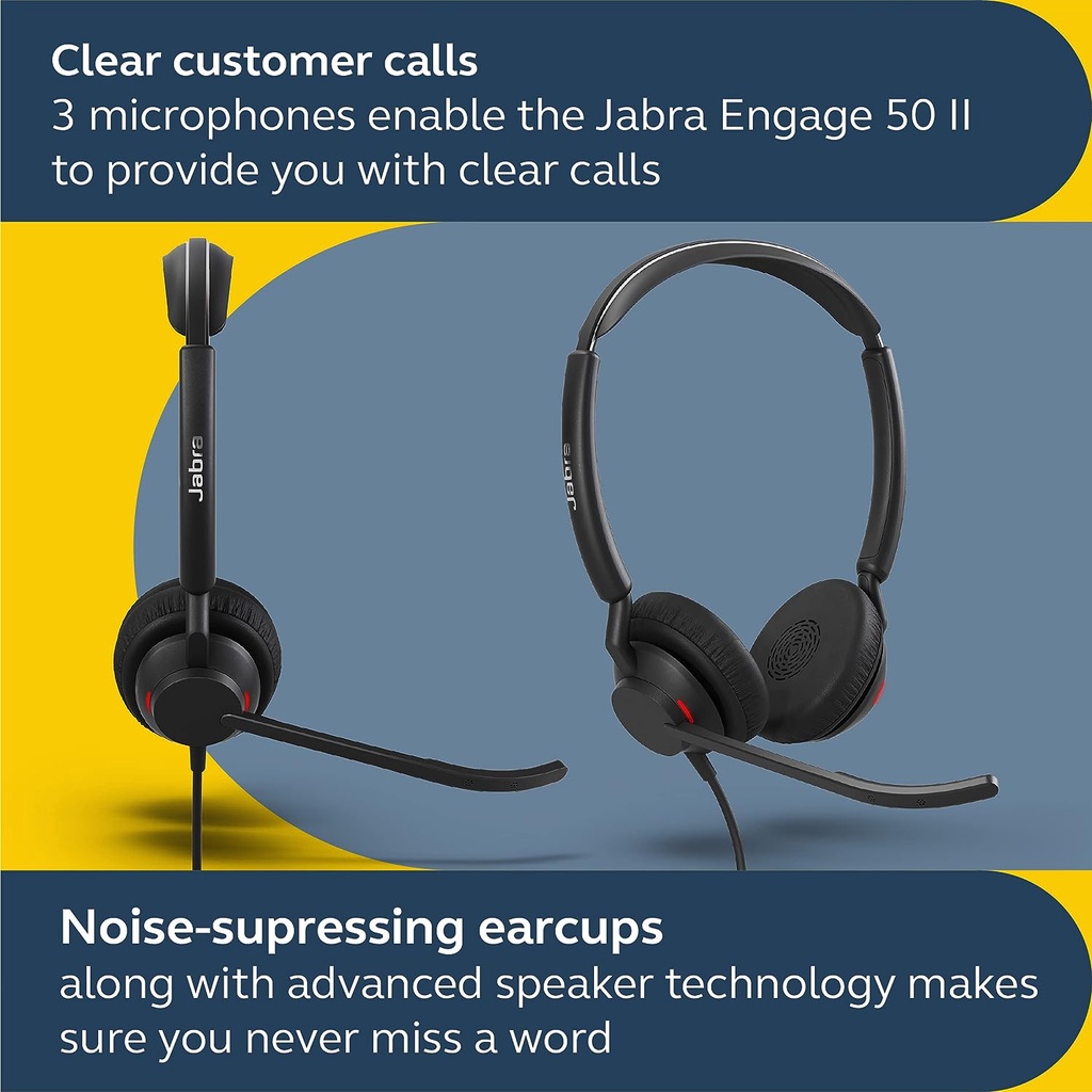Jabra Engage 50 II UC Wired Stereo Headset USB-C or USB-C/A Noise ...