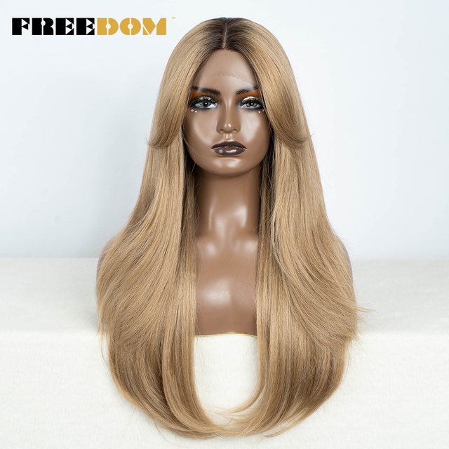 FREEDOM Synthetic Lace Front Wigs For Black Women 26 Inch Long Straight ...