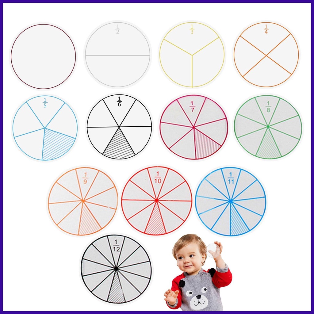Math Numbered Fractions Circles Smooth Montessori Round Fraction ...