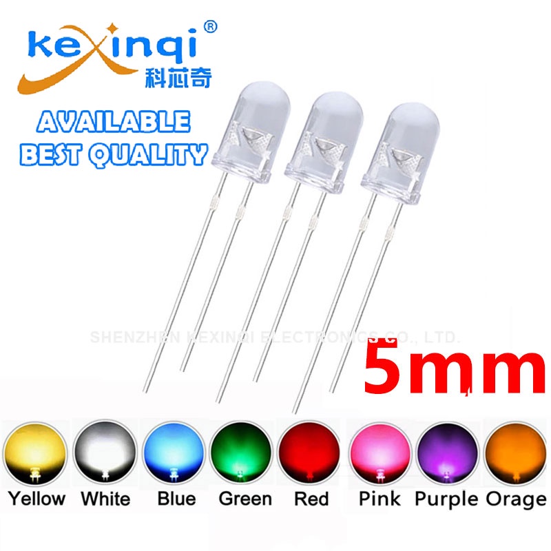 100Pcs F5 5MM Round LED Diode Ultra Bright White Green Red Blue Yellow ...