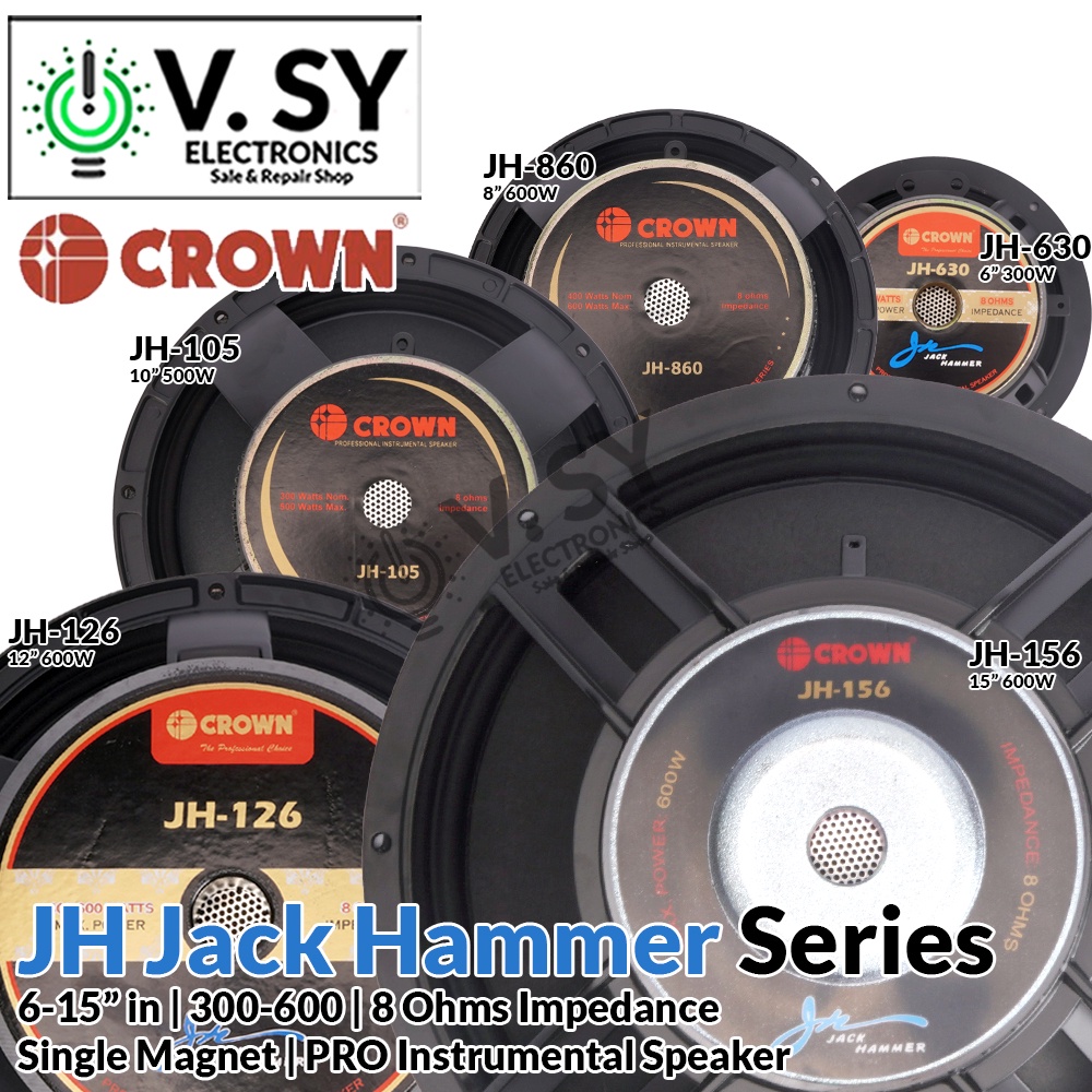 2023 Crown Jack Hammer Series 300-600W 8 Ohms 6 8 10 12 15 Inches ...