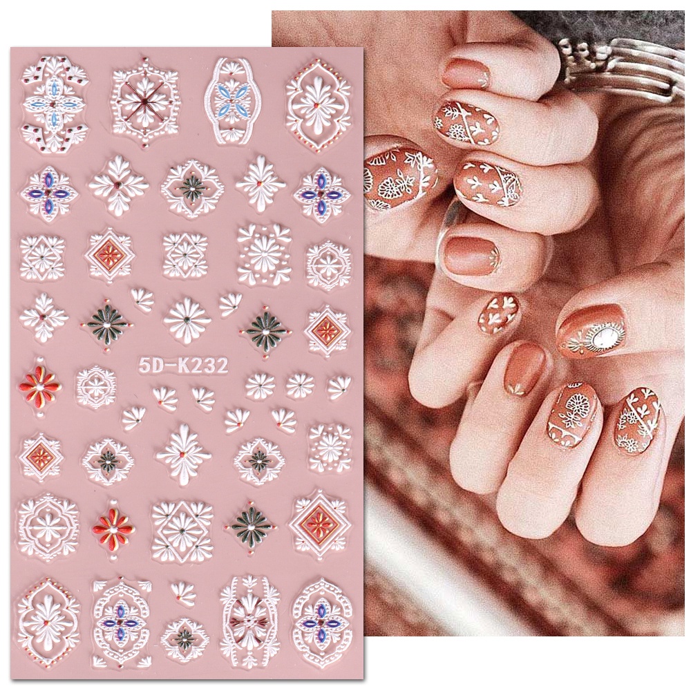 5D Embossed Nail Art Sticker Wholesale Moroccan Tile Acrylic Nails ...