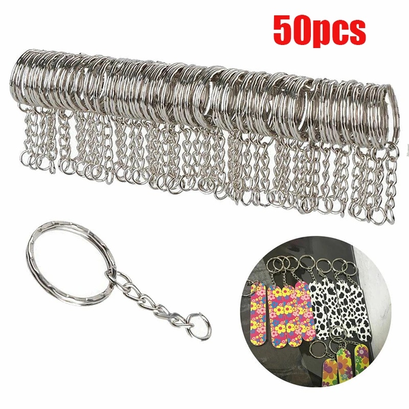 50Pcs Silver Color Key Chains/Alloy Circle DIY 25mm Jewelry Keychain ...