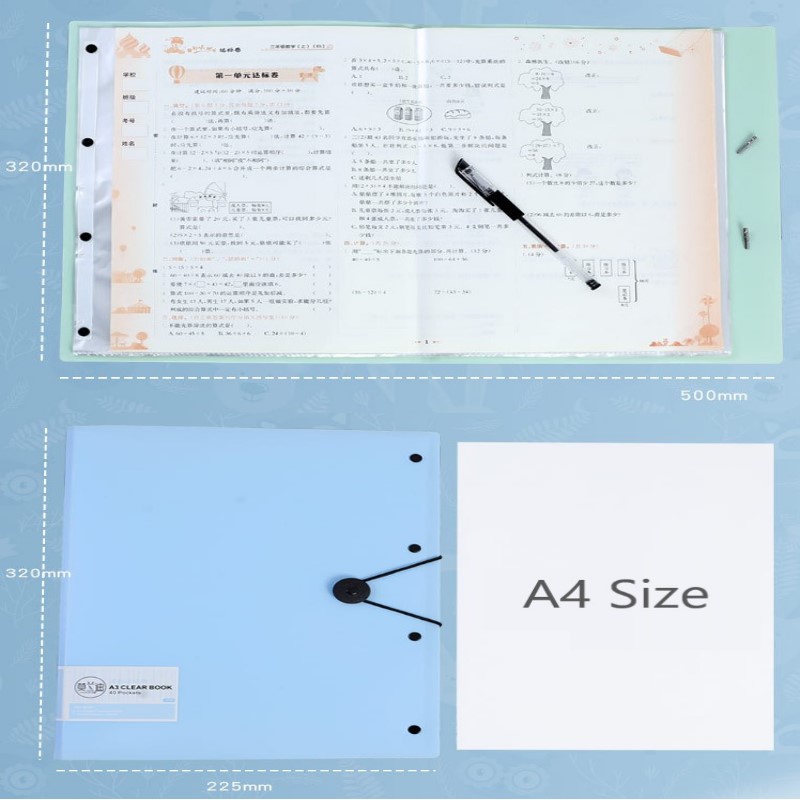 A3 Clear Book 30-Pocket Test Paper Storage Book Transparent File Folder ...