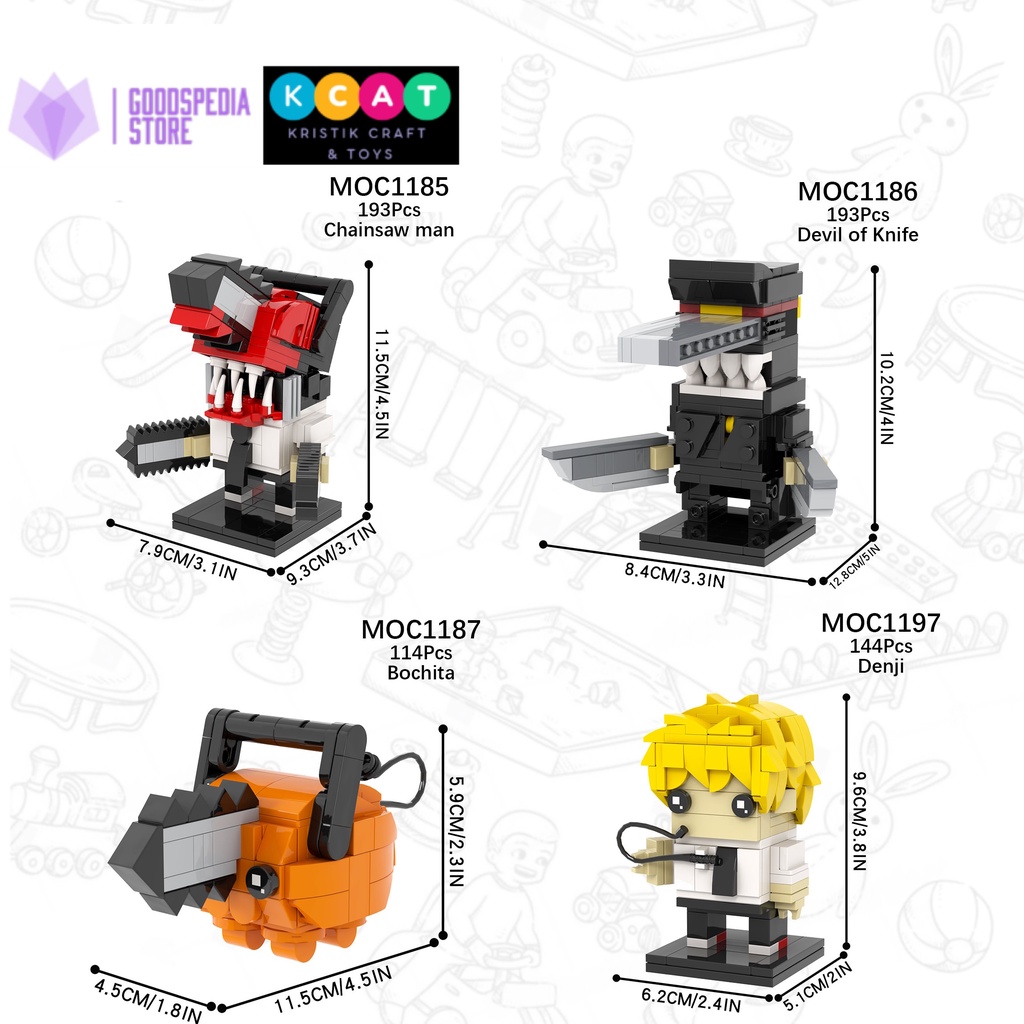 Buildable Brick Head - Chainsaw Man Denji Pochita (MOC 1185 -1197 ...