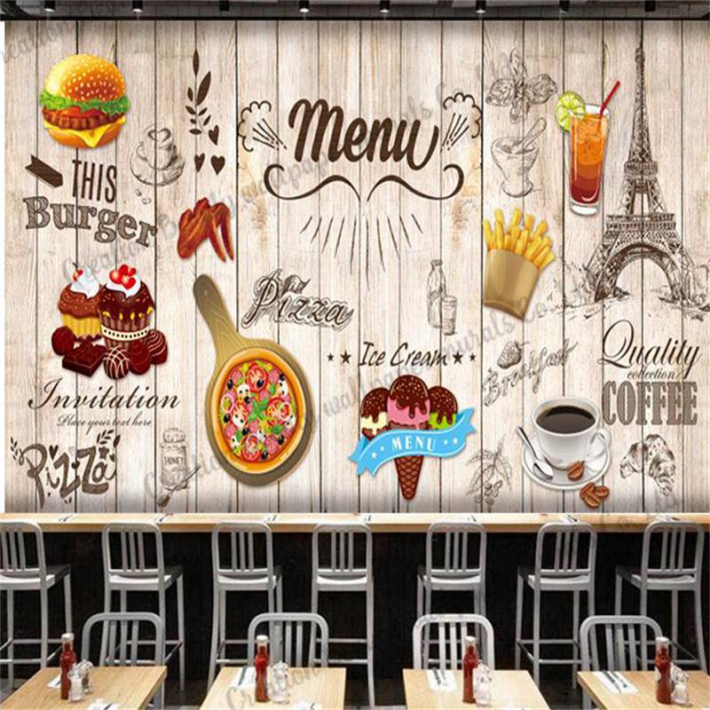 Custom Wallpaper Wooden Fast Food Menu Wall Paper Industrial Decor ...