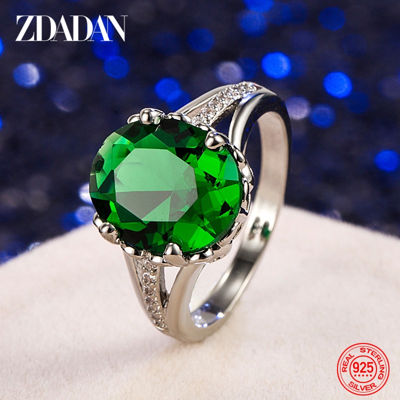 ZDADAN 925 Sterling Silver Emerald Finger Rings For Women Fashion ...