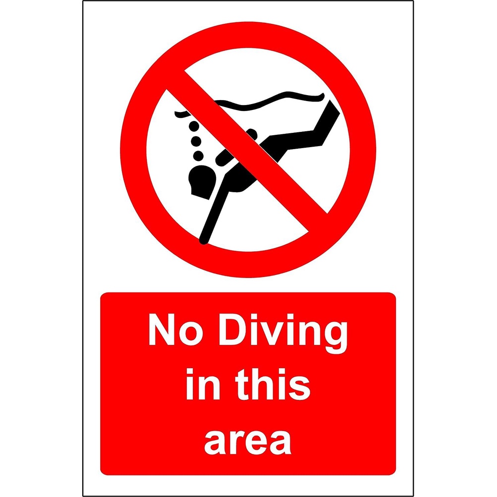 No diving in this area Safety sign - 3mm Aluminium sign 600mm x 400mm ...