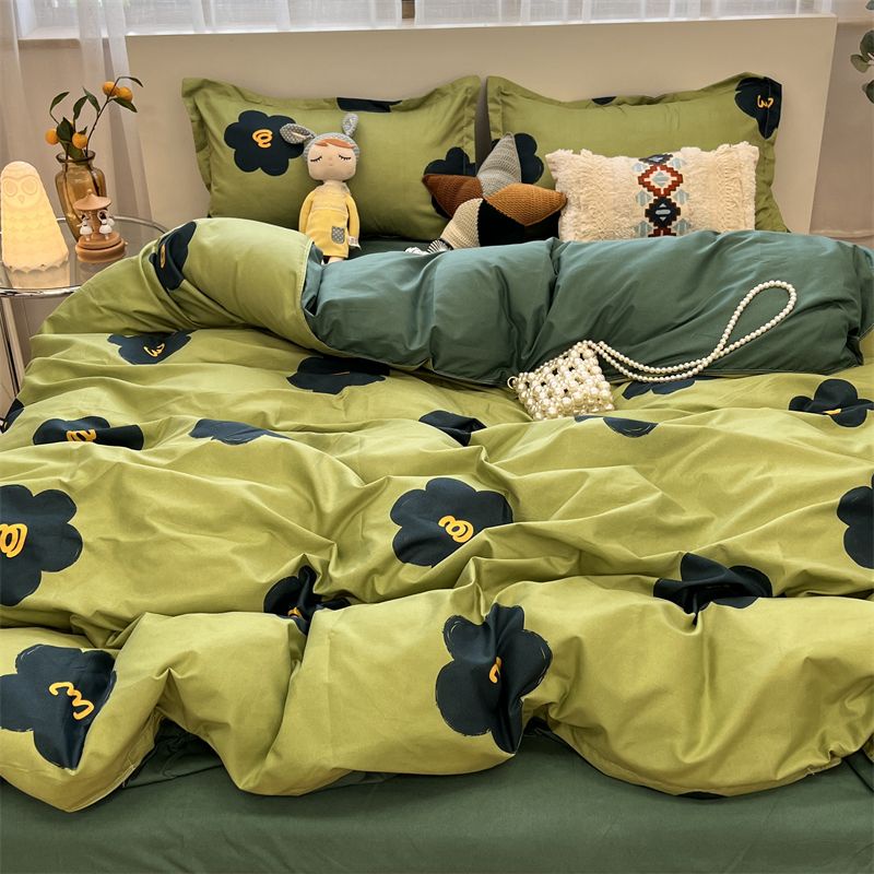 Jiud Bed Four-Piece Set Washed Cotton Art Student Dormitory Quilt Cover ...