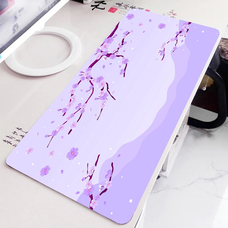Purple Sakura Desk Mat Cute Gaming Mousepad, Aesthetic nature flower ...
