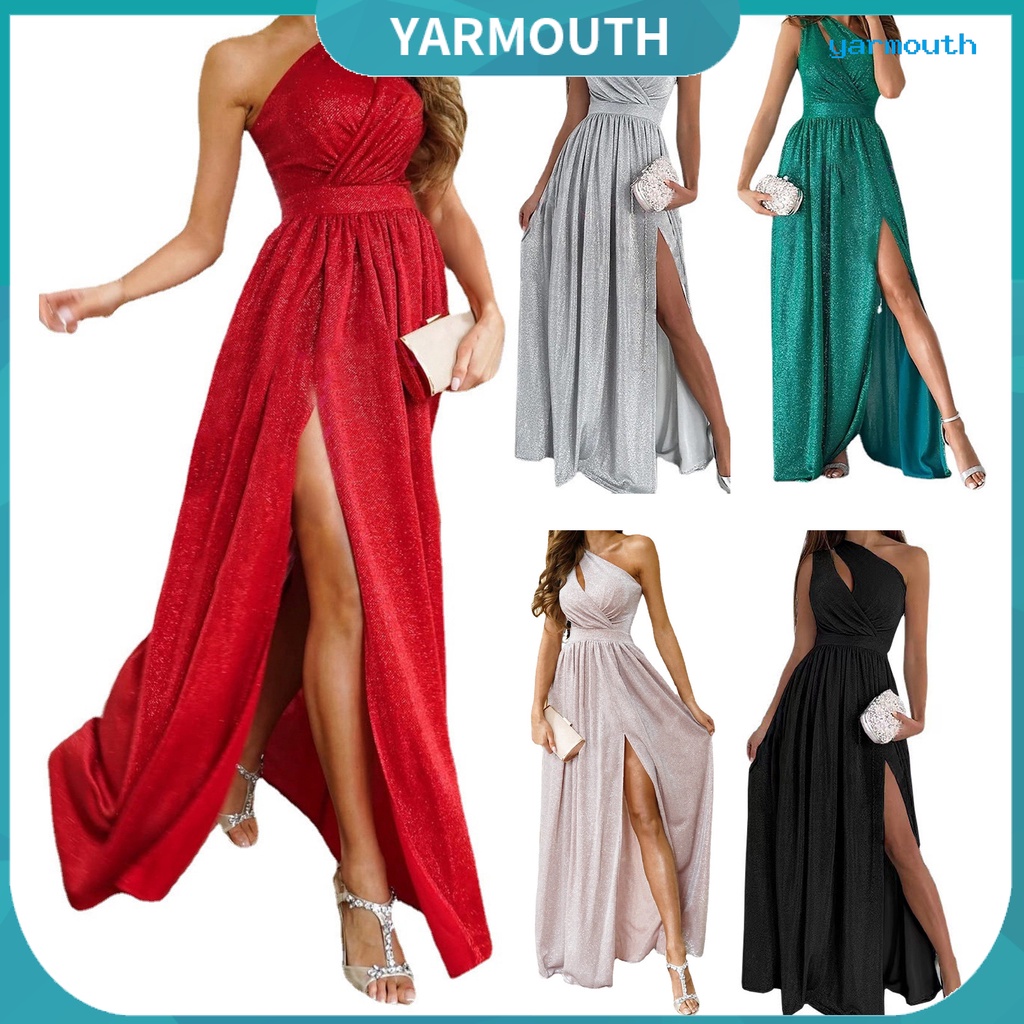 YYR--Evening Dress Solid Color Split Tight Waist One Shoulder Banquet ...