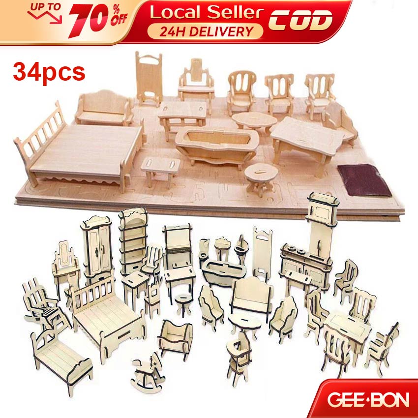 GEEBON Miniature Furniture 1:12 Doll House Mini 3d Wooden Puzzle Diy ...