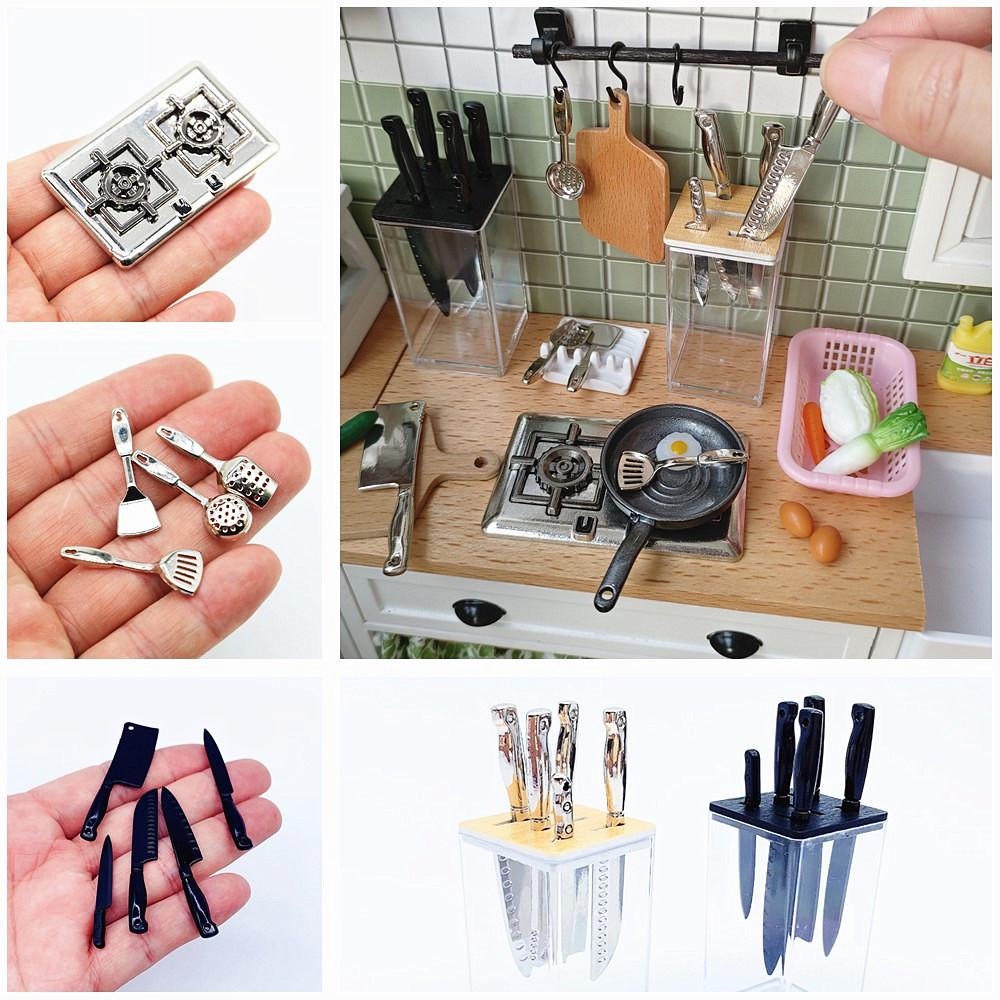 1:12 Dollhouse Mini Kitchen Knives Model/Knife Block/Gas Stove/Spatulas ...