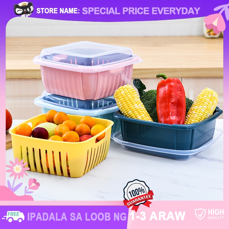 Dual-layer Food Storage Container with Strainer and Lid Japanese Style ...