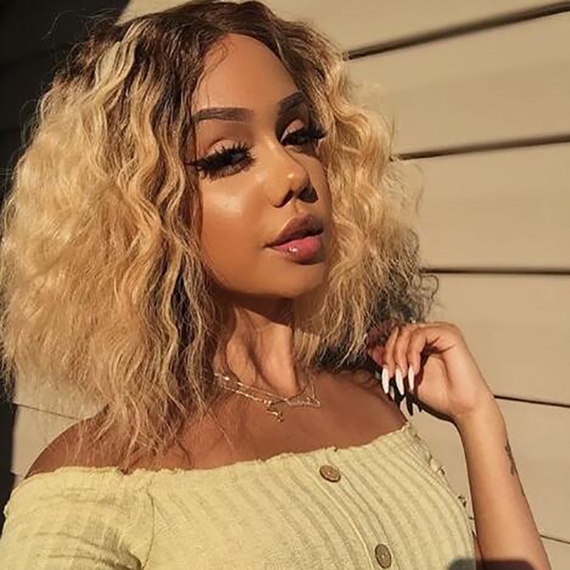 New wig women in Europe and America long curly hair dyeing gradient ...