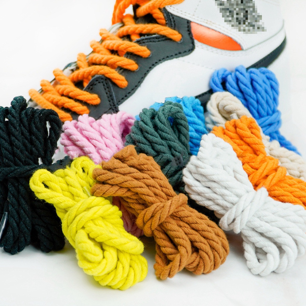 1Pair Thick Hemp Rope Shoelaces Solid Color Cotton Linen Unbreakable ...