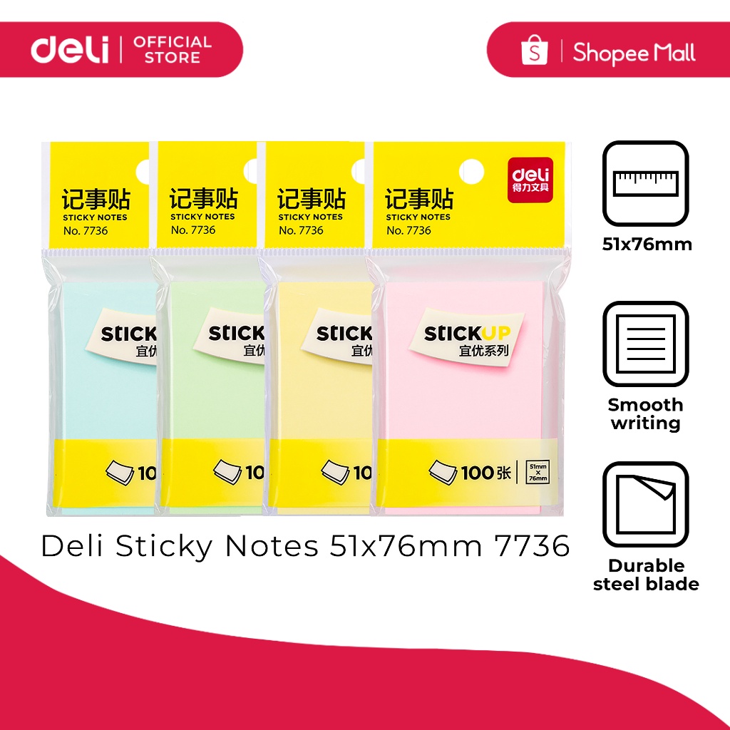 Deli 7736 Sticky Notes 51x76mm | Shopee Philippines