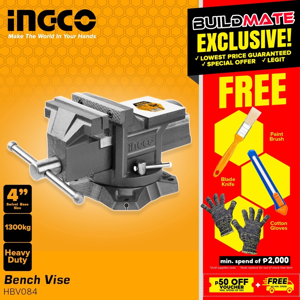 BUILDMATE Ingco Bench Vise with Anvil 4" Swivel Base Table Clamp Tool ...