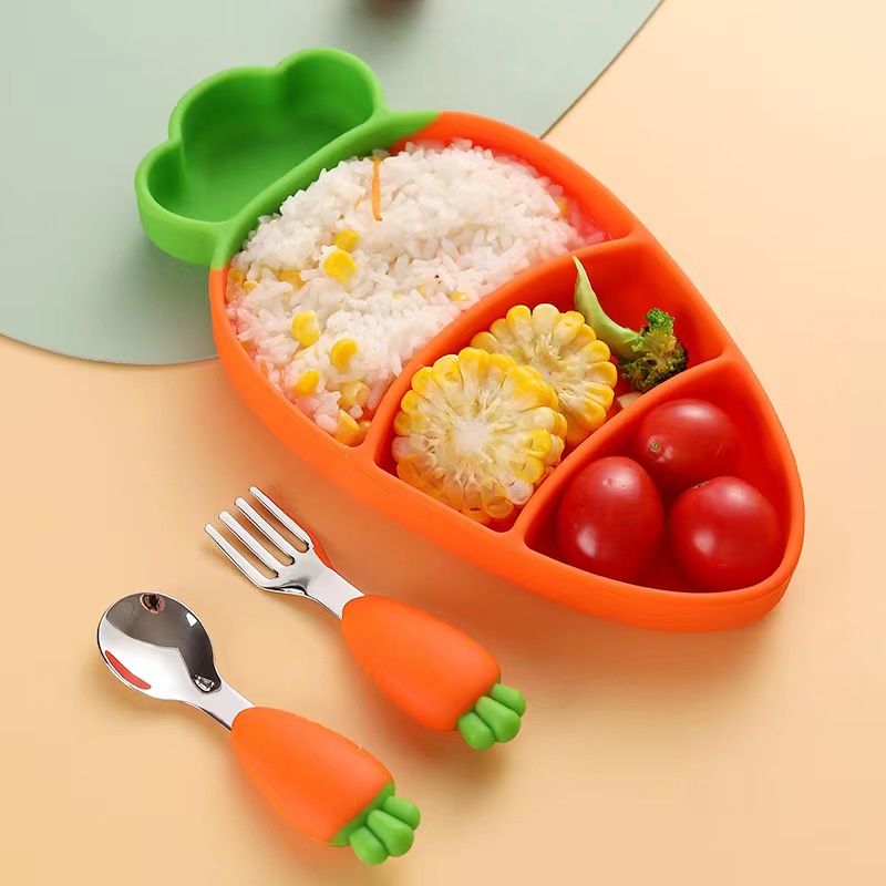 Baby Dinner Plate Carrot with Suction Cup, Baby Fork Spoon and ...