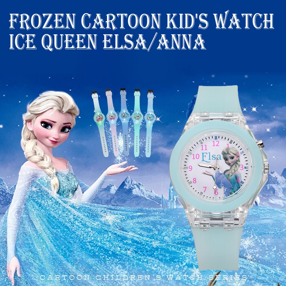 Frozen Cartoon Kid's Waterproof Watch LED Light Luminous Silicone Watch ...