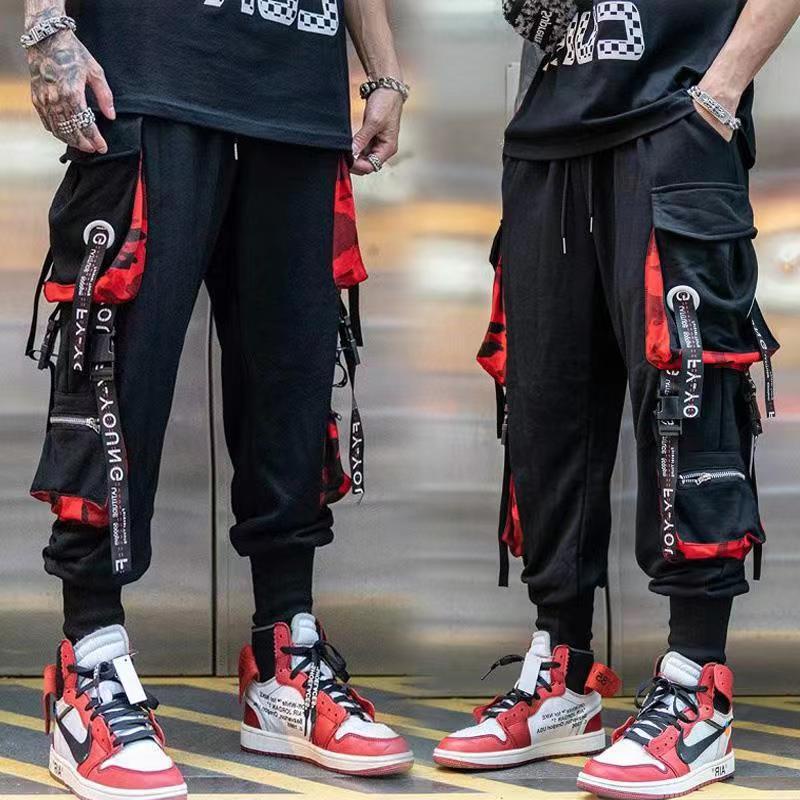 Classic Streetwear Hip Hop Joggers Men Letter Ribbons Cargo Pants ...