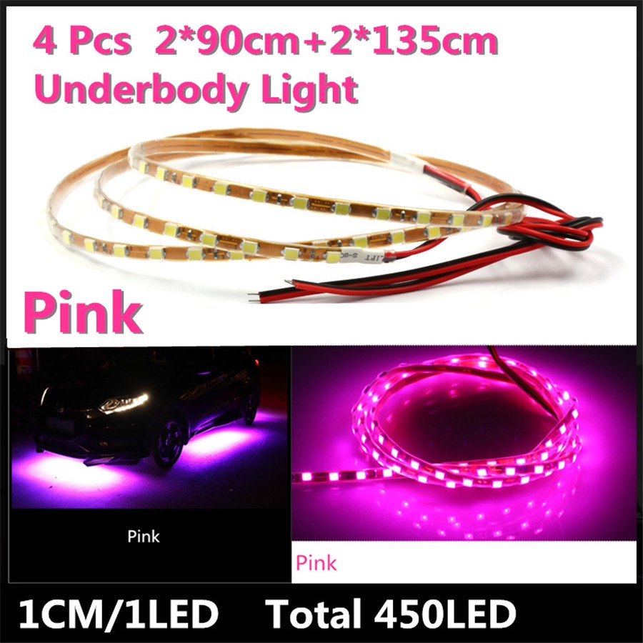 4pcs 2*90cm +2*135cm 450LED Pink Purple LED Strip Under Car Motorcycle ...