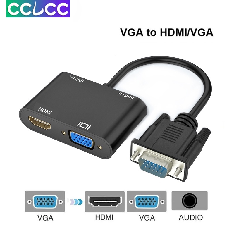 VGA to HDMI VGA Adapter 1 in 2 Out with 3.5mm Audio cables Support VGA ...