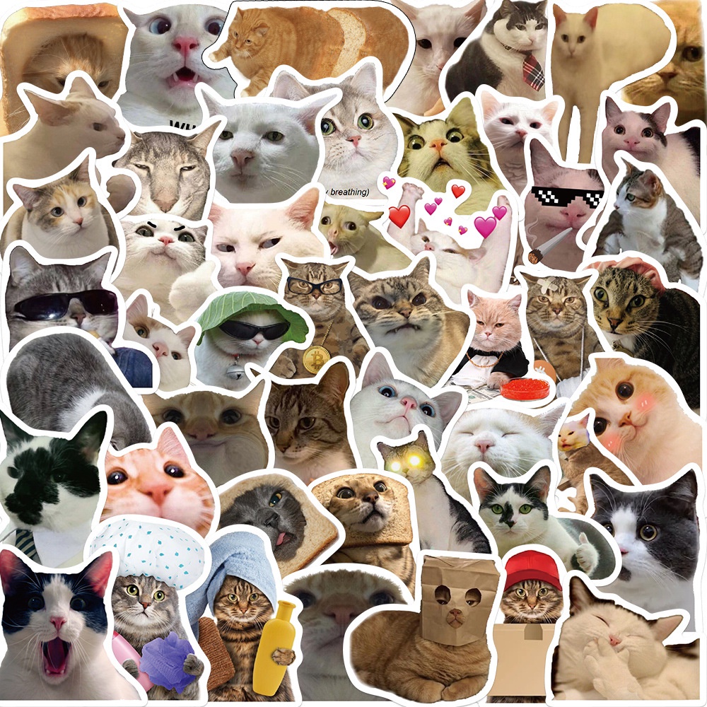 Y&P| Cat Meme Emoji Stickers Set Cartoon Graffiti Waterproof Decals ...