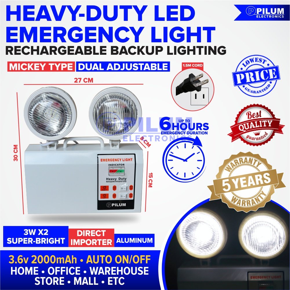 Heavy-Duty Emergency LED Light Dual 3w Twin Head Adjustable / Wall ...