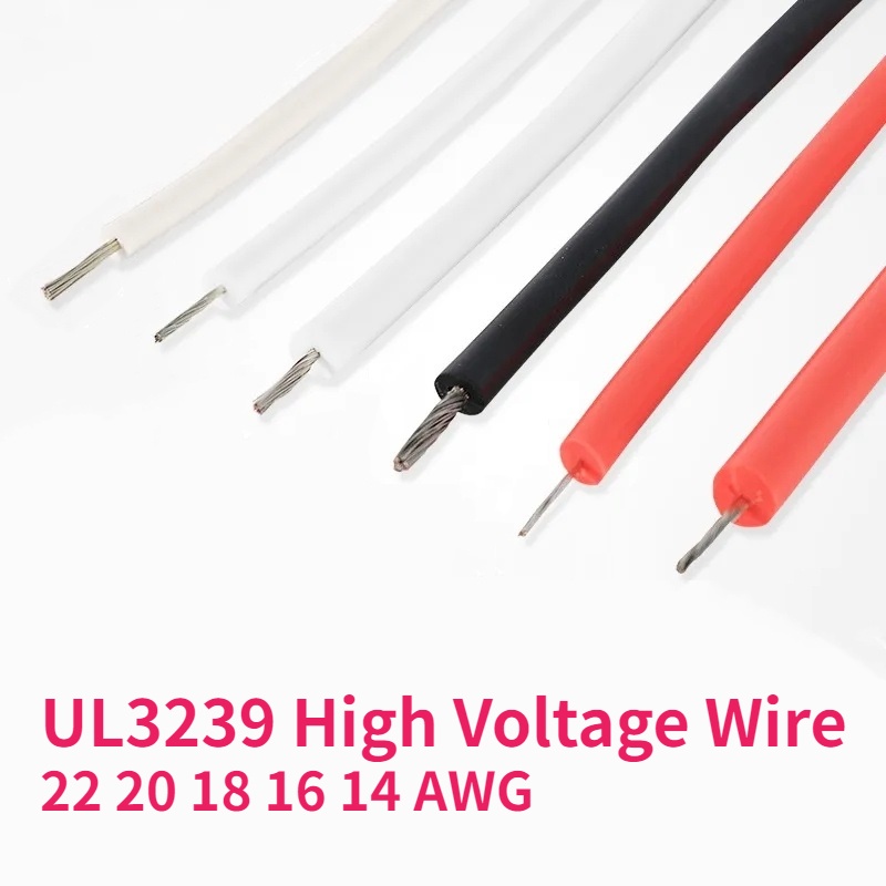 1 Meter 22 20 18 16 14 AWG UL3239 DC High Voltage Wire 6KV Soft Silicone Wire 200Deg.C Tinned ...