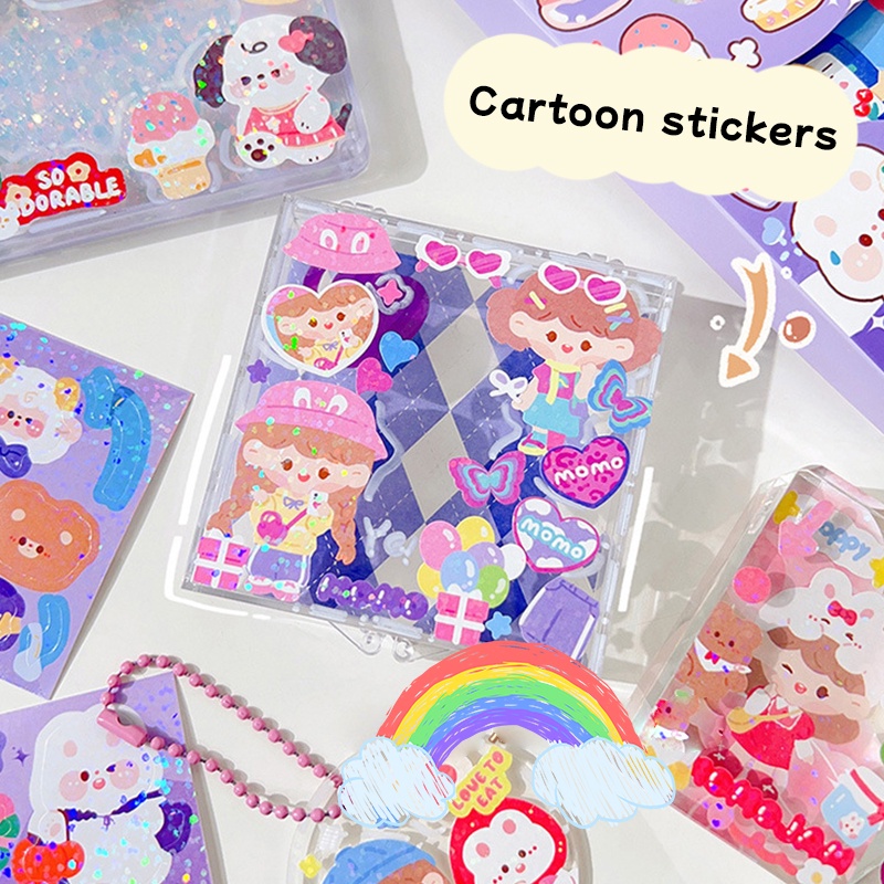 100 Sheets Boxed Kawaii Cartoon Laser Glitter Stickers Student ...
