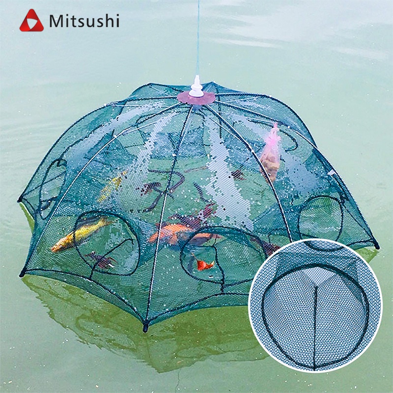 Mitsushi Folding Umbrella Fish Net 10/16 Hole Shrimp Cage Crab Fish ...