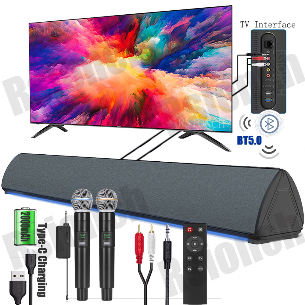 Rsionch Powerful Home Theater TV Sound Bar with Wireless Mic for TV PC ...