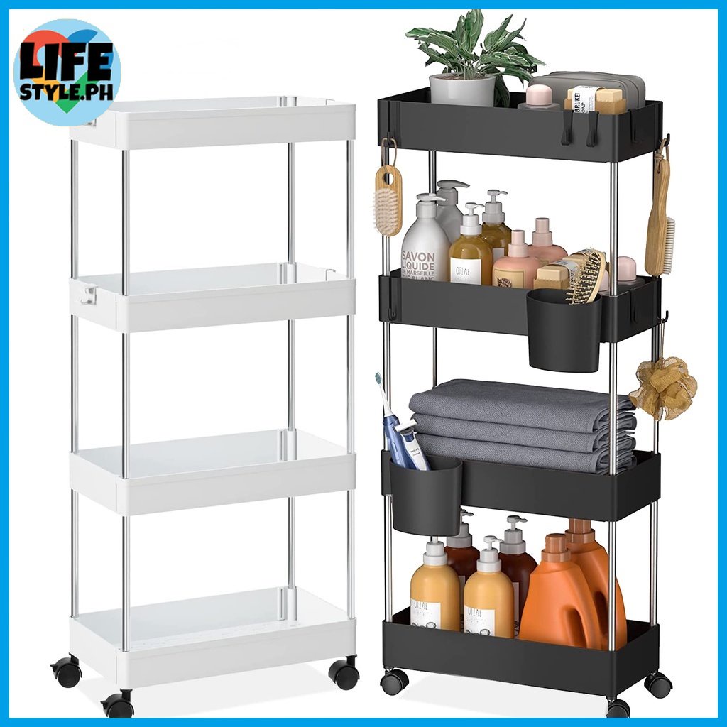 LS 4 Layer Moving Rack Kitchen Storage Shelf Wall Cabinets Home Bedroom ...