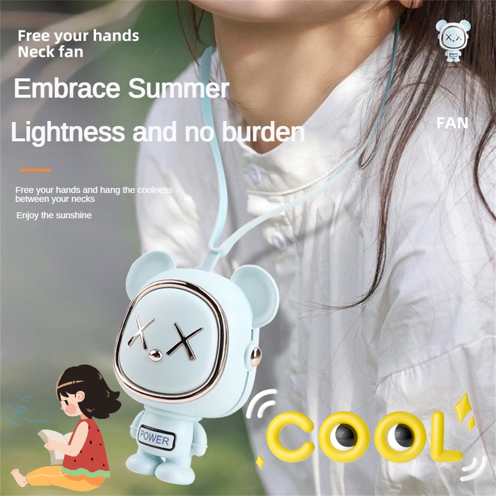Leafless Portable Space Bear Neck Mini Fan Strong Wind 3-Gear ...