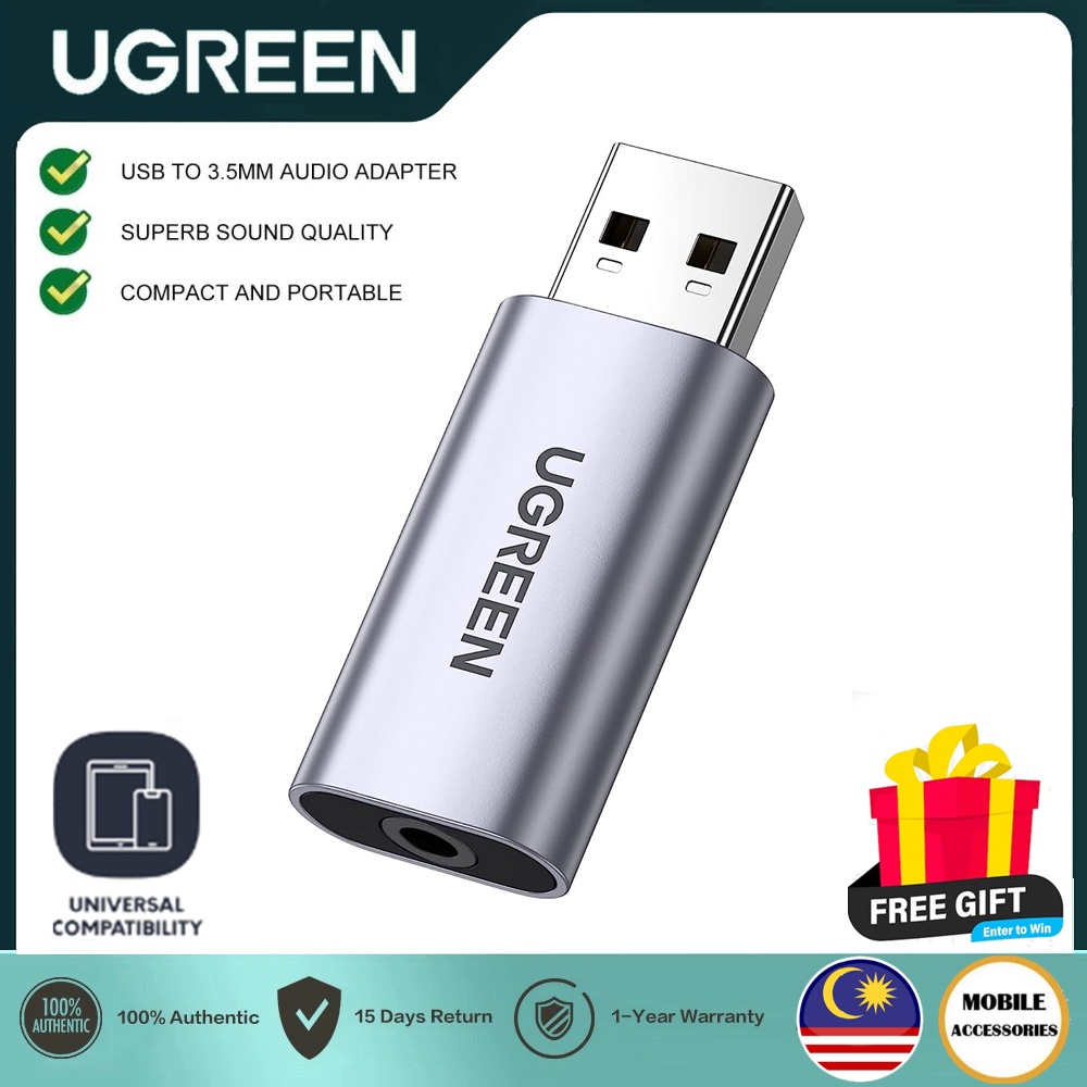 UGREEN USB External Sound Card Audio Adapter 2 in 1 USB to 3.5mm Jack ...