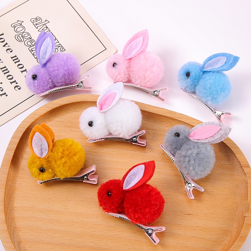 Cartoon Plush Rabbit Hair Clip diy Accessories Cute Fur Ball Rabbit ...
